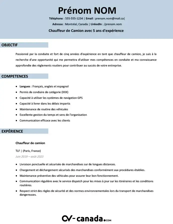 Mod les De CV Canadiens Gratuits T l charger Word PDF 